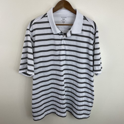 George Polo Shirt Mens 2XL XXL White & Gray Striped Short Sleeve ...