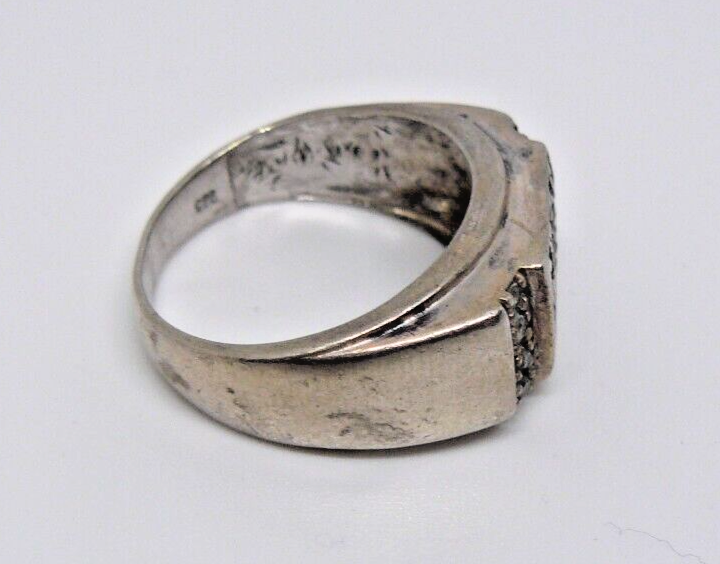 925 Sterling Silver CI Round-Cut Black & White Diamond Men's Ring Size ...