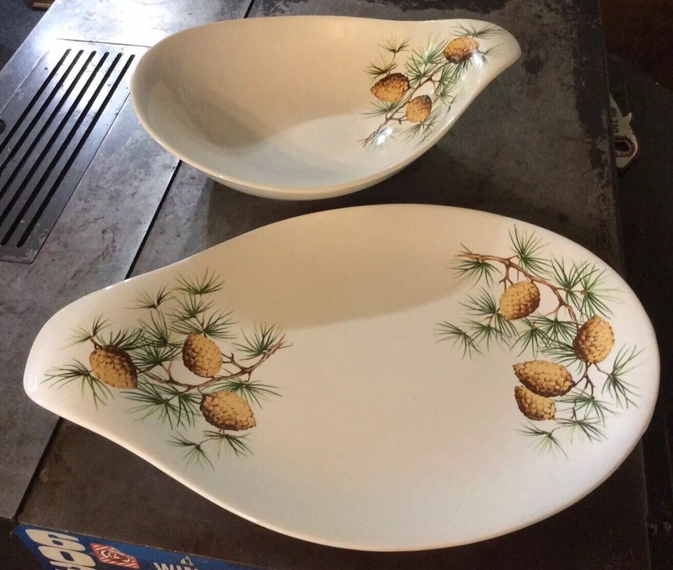 Hallcraft by Eva Zeisel Pinecone 15” Platter 12” Bowl MCM Form Hall ...