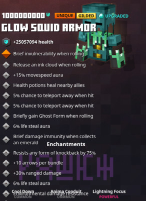 Minecraft Dungeons - Glow Squid Armor Unique Gilded (Xbox)(PS4)(Switch ...