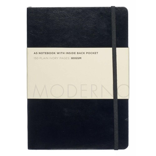 WHSmith Moderno Black Soft Cover Leather Effect A5 Plain Notebook ...