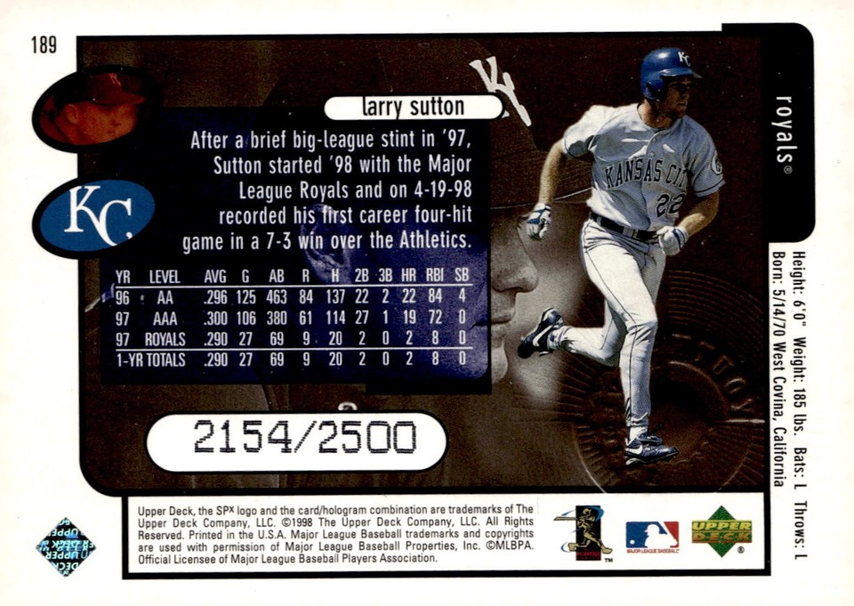 1998 SPx Finite #189 Larry Sutton Radiance #/2500 | eBay