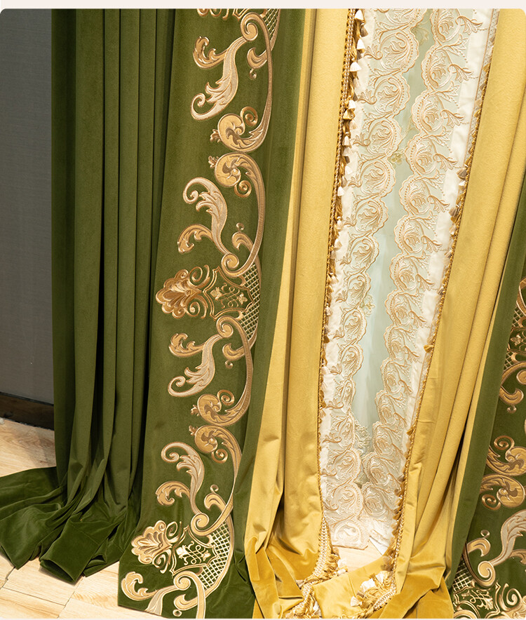 bedroom embroidered luxury green thick velvet cloth curtain tulle drape ...