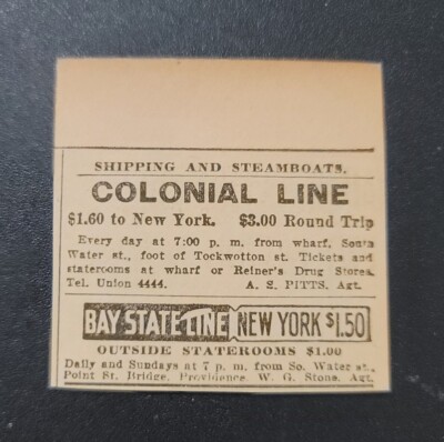 1910s? Colonial Line & Bay State Line Steamboats MA to NY Newspaper ...