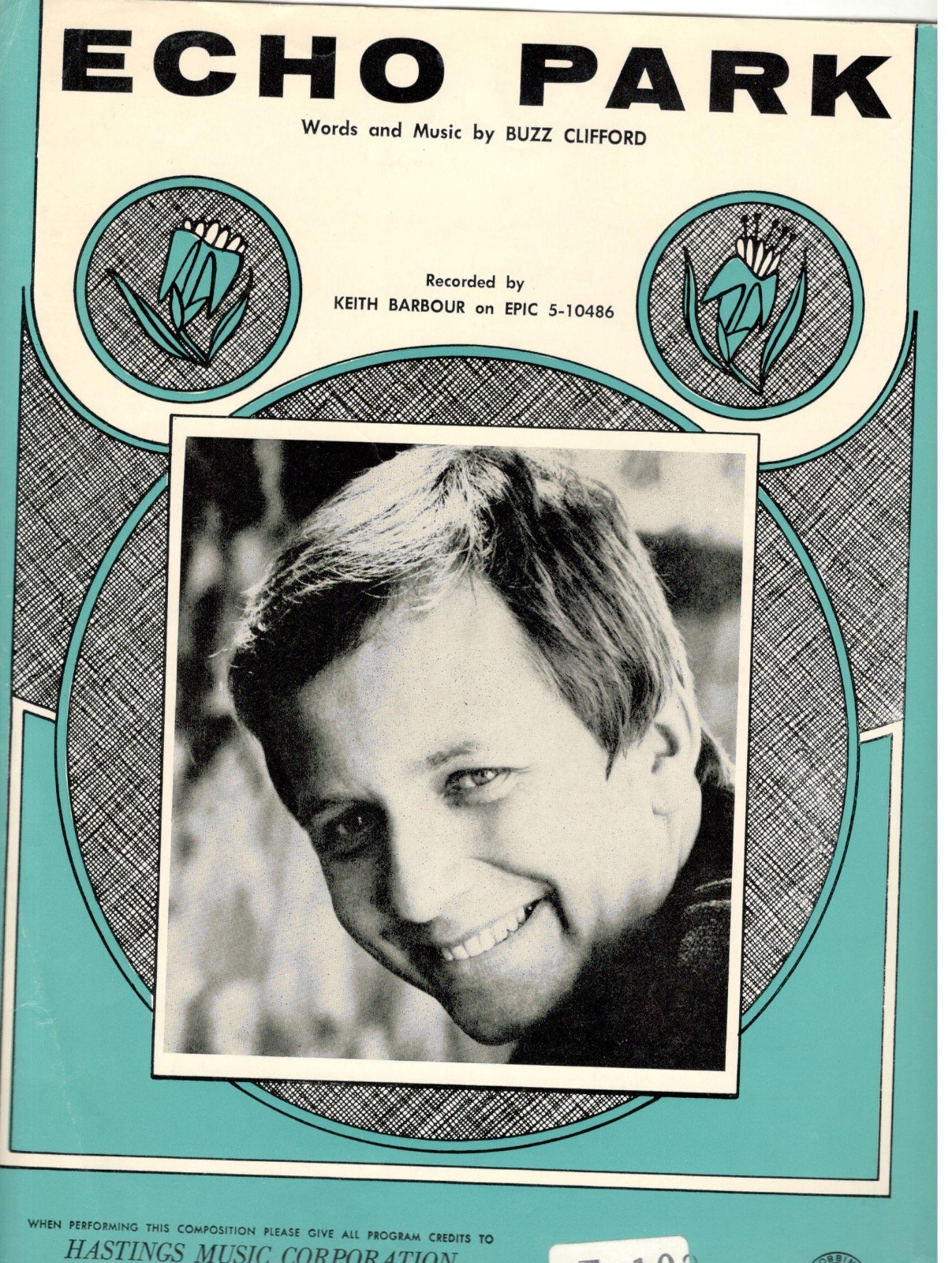 KEITH BARBOUR "ECHO PARK" SHEET MUSIC-PIANO/VOCAL/GUITAR-1969-RARE-NEW ...