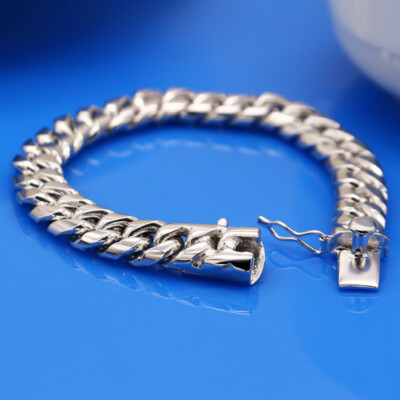 Real 925 Sterling Silver Thick Big Cuban Link Chain Bracelet for Men ...