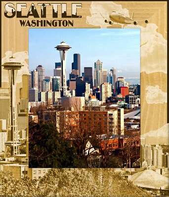 Seattle Washington Laser Engraved Wood Picture Frame Portrait (3 x 5 ...