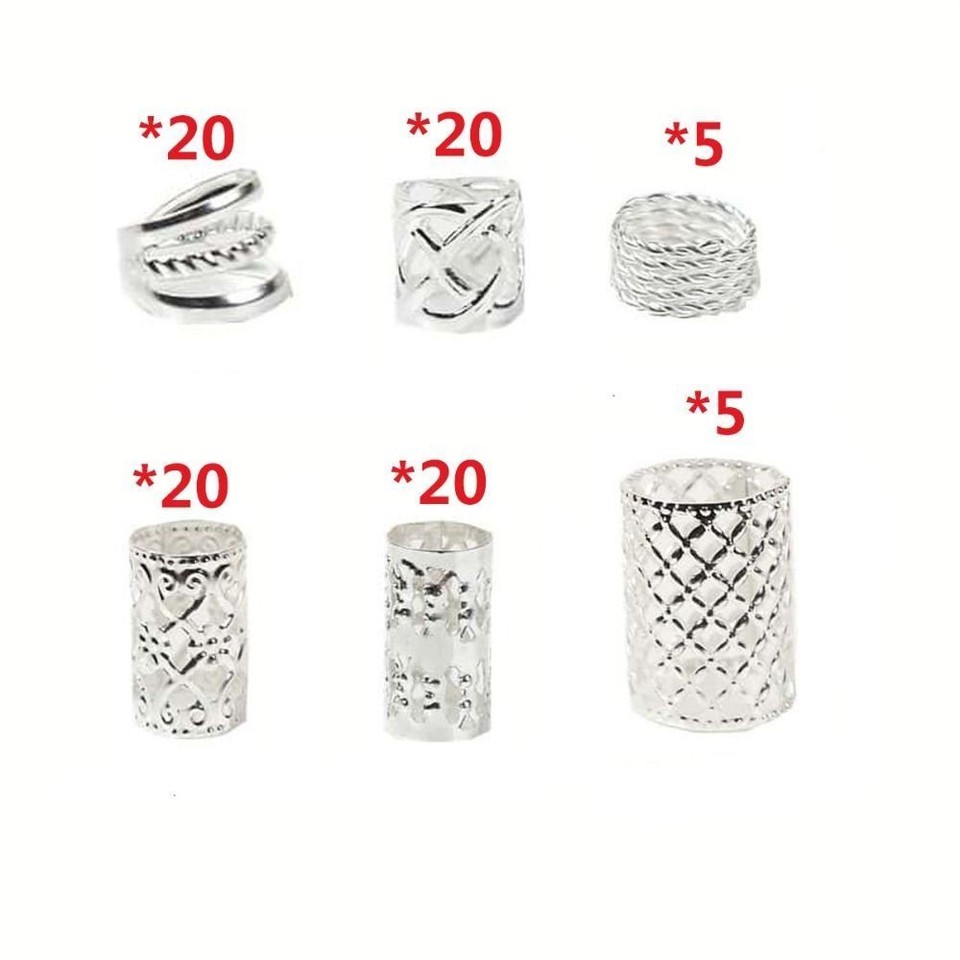 90PCS Dread Locks Hollow Out Hair Ring Metal Cuff Clips Hair Braid ...