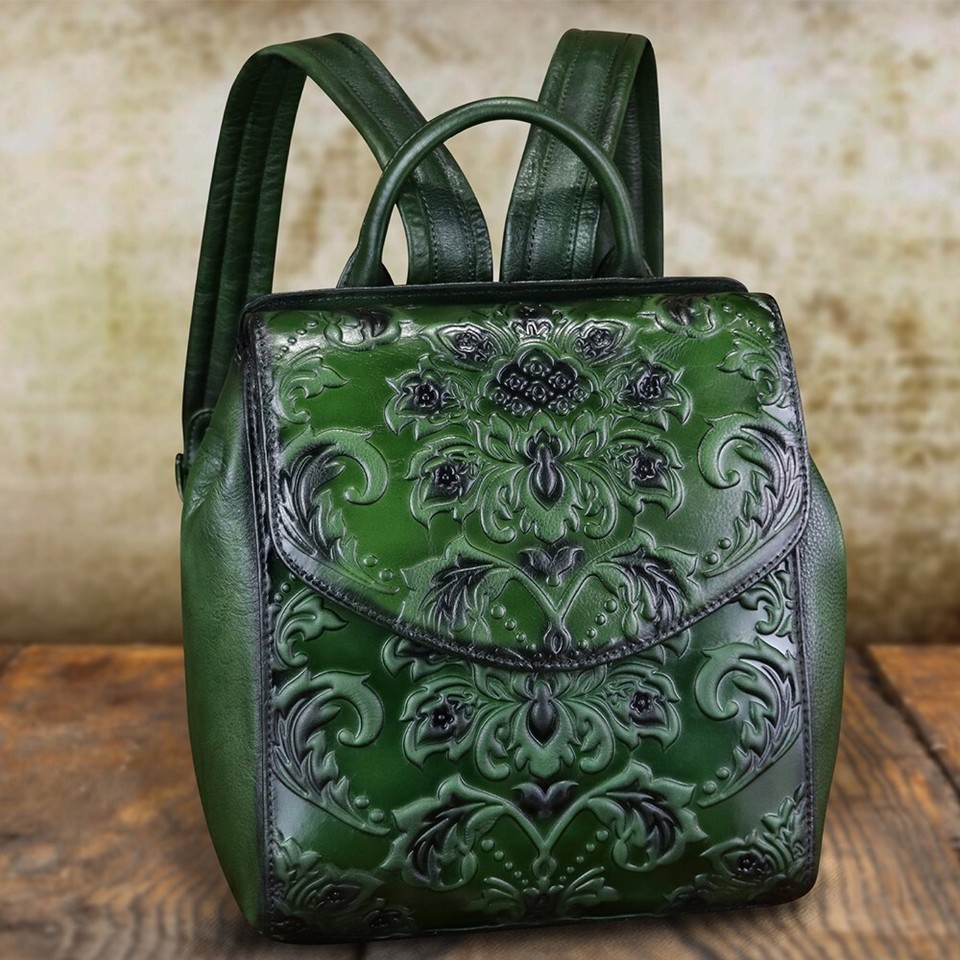 Genuine Leather Satchel for Women Purse Embossed Printing Crossbody ...