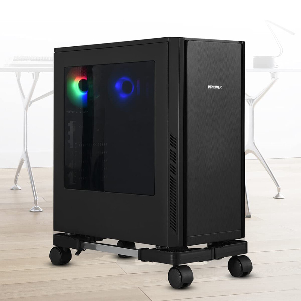 Adjustable PC Case computer CPU Stand Holder Floor Stand Trolley With 4 ...