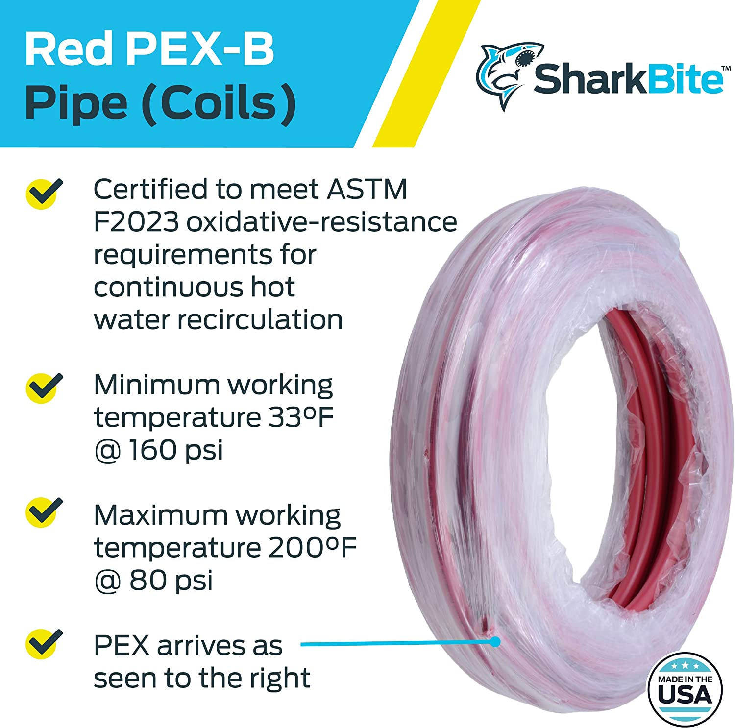 SharkBite U860B100 PEX Pipe 1/2 Inch, Flexible Water Tube, Blue, 100 ...