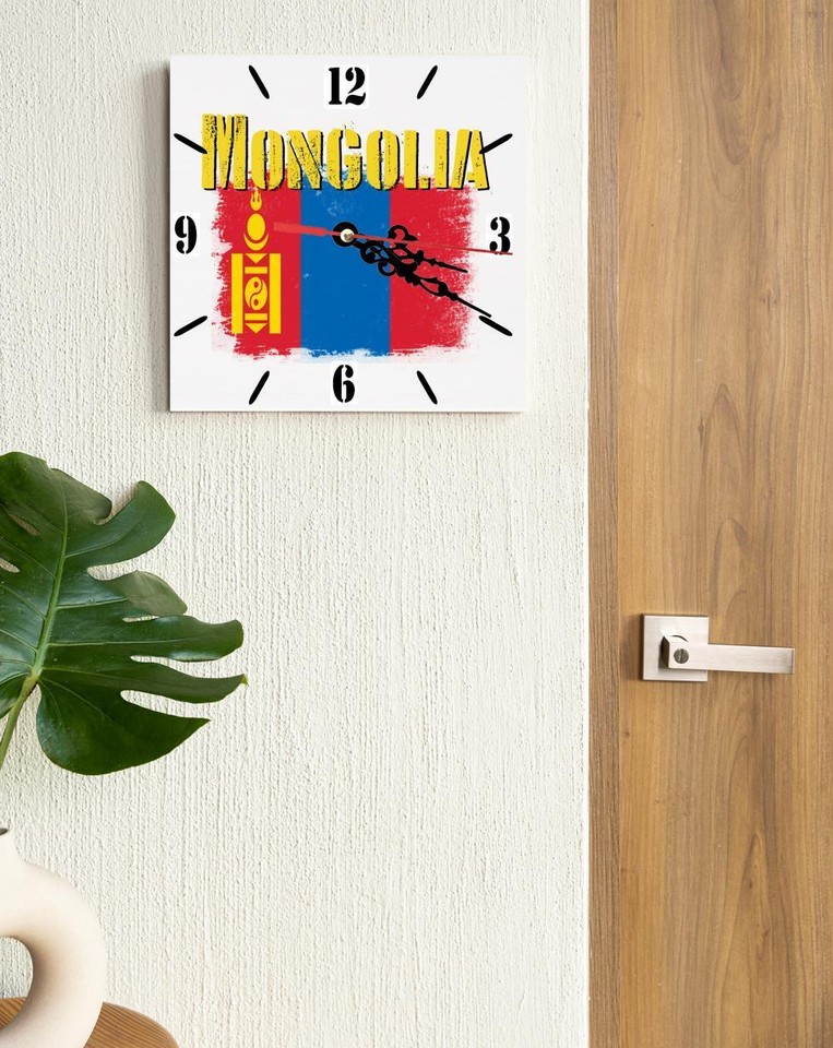 Mongolia Flag Wall clock patriots Wooden Tile Watch Support Décor | eBay