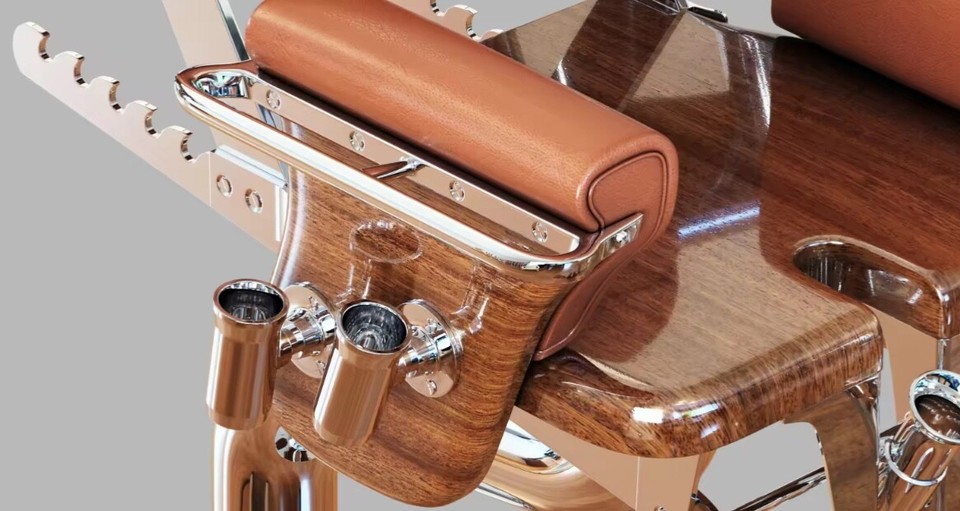 Teak Marlin Fighting Chair with Rocket Launcher & Tackle Draw | eBay