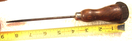 8 3/8" antique Scratch Awl Ice Pick Wood Handle Metal Cap hammer end ...