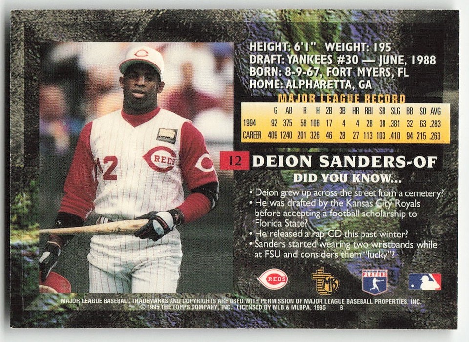 1995 Topps Embossed #12 Deion Sanders BASEBALL Cincinnati Reds | eBay