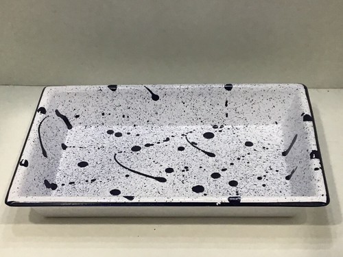 White Enamelware Metal 8.5x6 Rectangular Tray Cobalt Blue Splatter | eBay