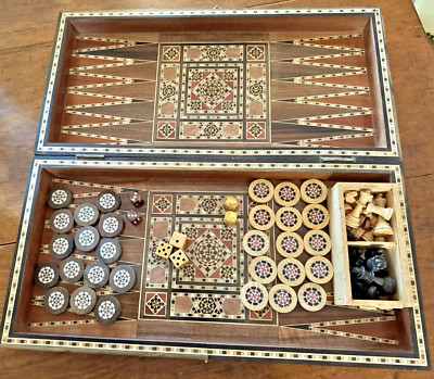 Exceptional Vintage Moroccan Syrian Inlaid Wood Backgammon Chess Complete Set | eBay