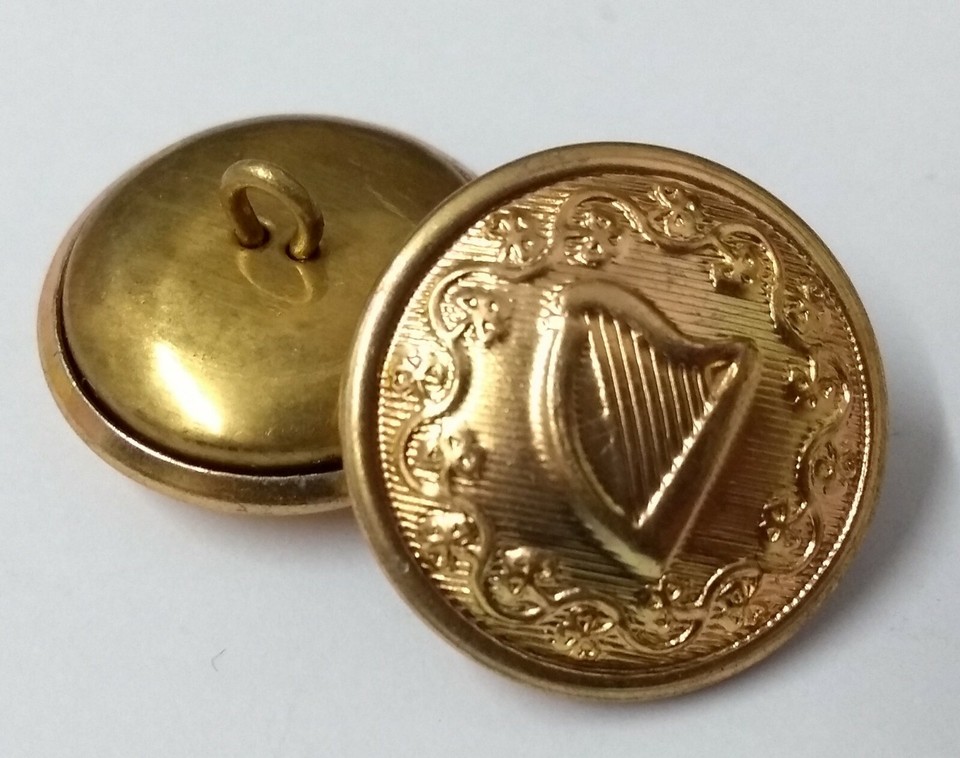 Genuine Vintage Irish Harp Decorative insignia Uniform Shank Buttons X4 ...