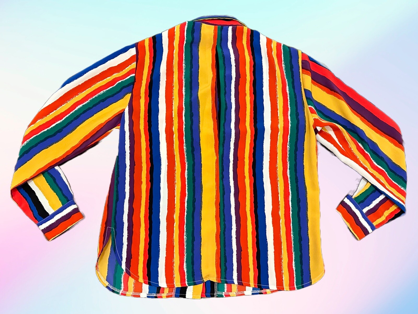 vintage Y2K primary color rainbow stripe new wave disco button up ...