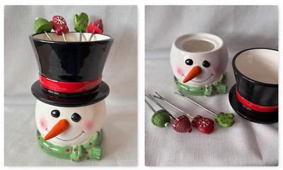 2004 Boston Warehouse "Snow Much Fun" 6-PC Ceramic Snowman Fondue Set ...
