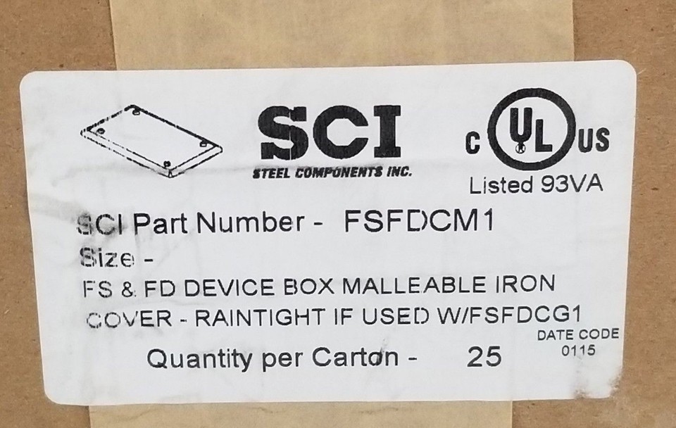 FACTORY SEALED SCI FSFDCM1 FS & FD DEVICE BOX MALLEABLE IRON COVER (QTY ...