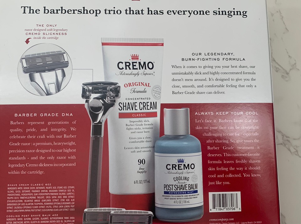 Cremo Barber Grade Shave Kit = Razor + Cream + After Shave Balm ！ NEW ...