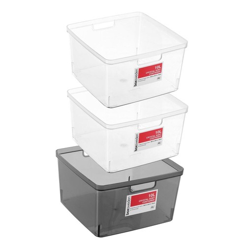 3x Box Sweden 26.5cm Crystal Sort Container 10L w/ Handle Organiser ...