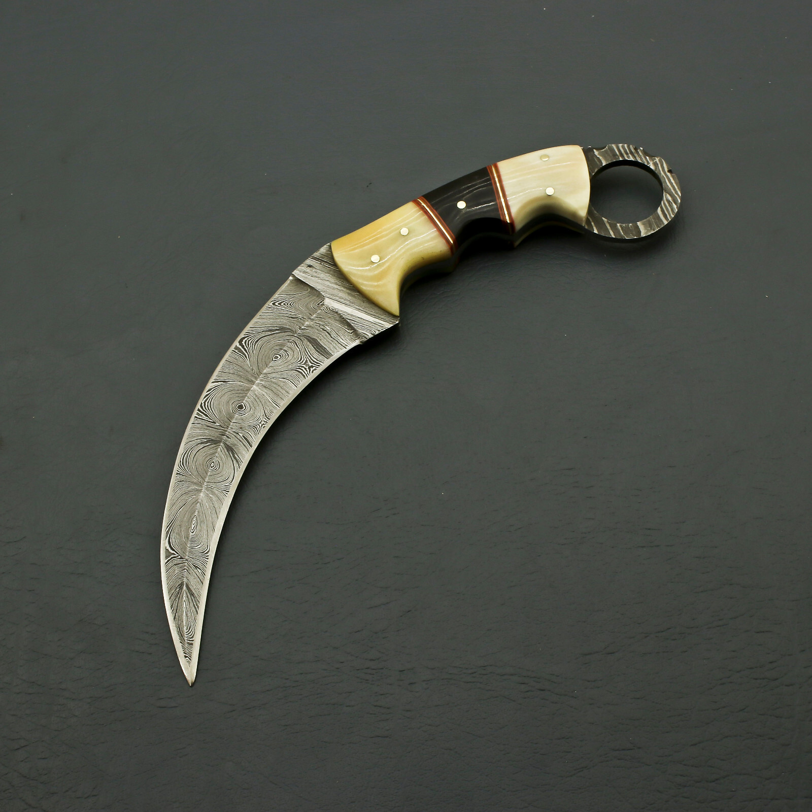 HANDMADE DAMASCUS BLADE CUSTOM BONE/HORN KARAMBIT DAGGER HUNTING KNIFE ...