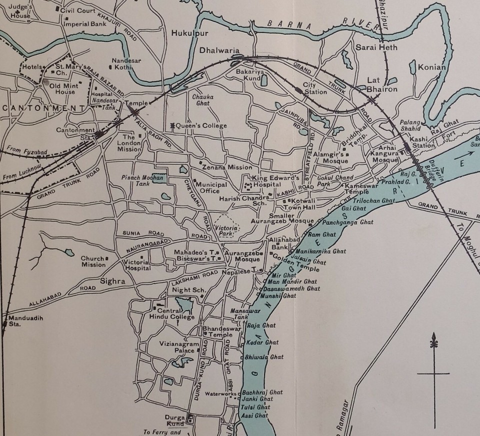 1955 INDIA INDIAN PAKISTAN TOURIST MAP BENARES CANTONMENT STATIONS ...