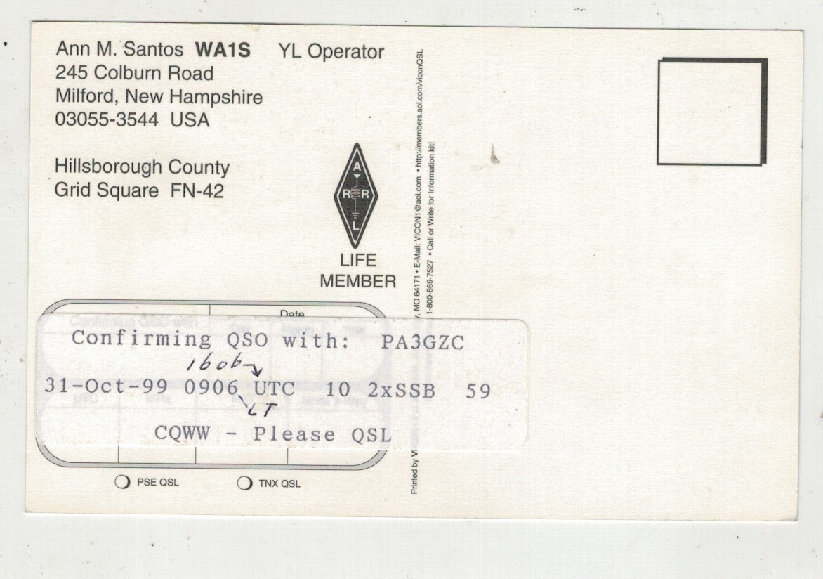 Vtg Ham Radio CB Amateur QSL QSO Card New Hampshire WA1S | eBay