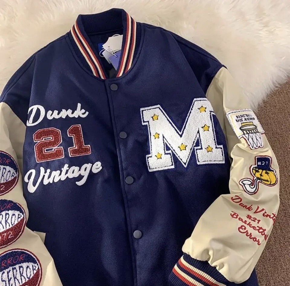 New American Retro Letter Embroidered Men Y2K Street Hip Hop Varsity ...