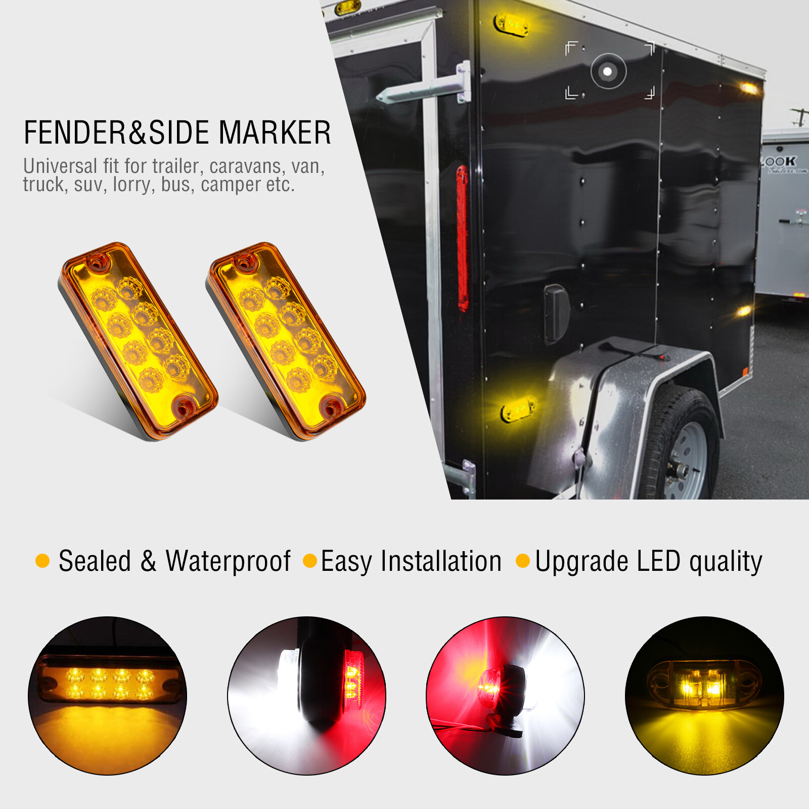LED Side Marker Light Elbow Outline Trailer Running Tail Lights Truck ...