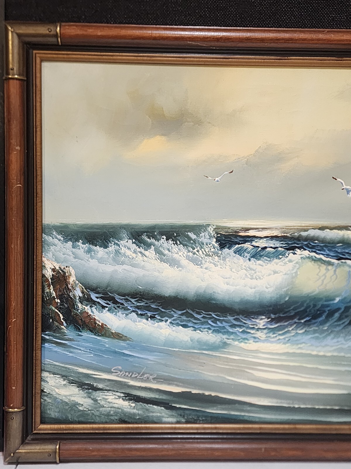 Vintage Original Framed Oil Painting WAVES CRASHING OCEAN Signed Artist ...