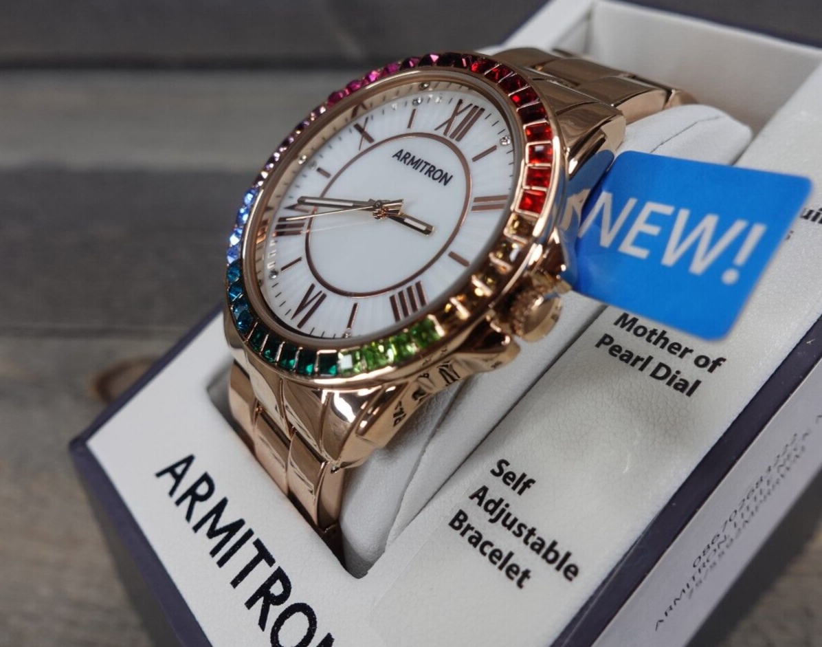 Armitron Women’s Mother of Pearl Rainbow Crystal Bezel Watch - 75 ...