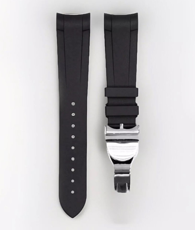 22mm Black Curved End FKM Rubber Strap for Tudor Black Bay GMT/Chrono ...