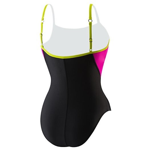 SPEEDO Ignite Splice Clip Back Swim Suit Black Electric Pink Yel NEW ...