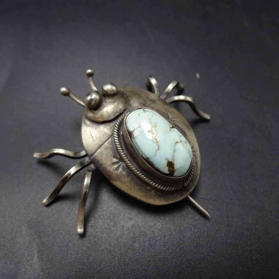 Amiable TURQUOISE and Sterling Silver BUG INSECT PIN/BROOCH by YAZZIE ...
