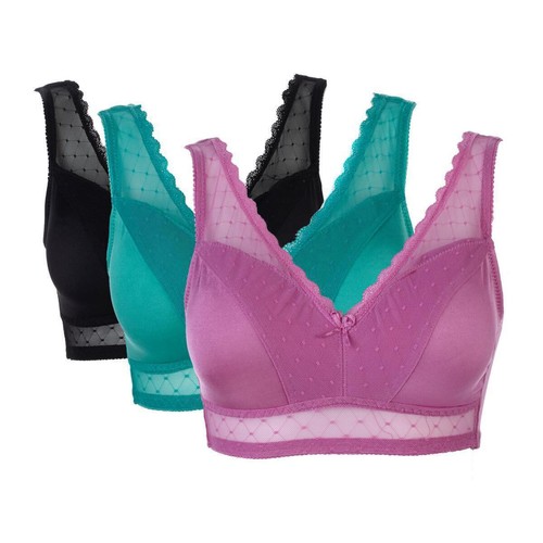 Rhonda Shear Mesh Dot Pin-Up Bra 3 Pack w/Removable Pads 514-144 , Size ...