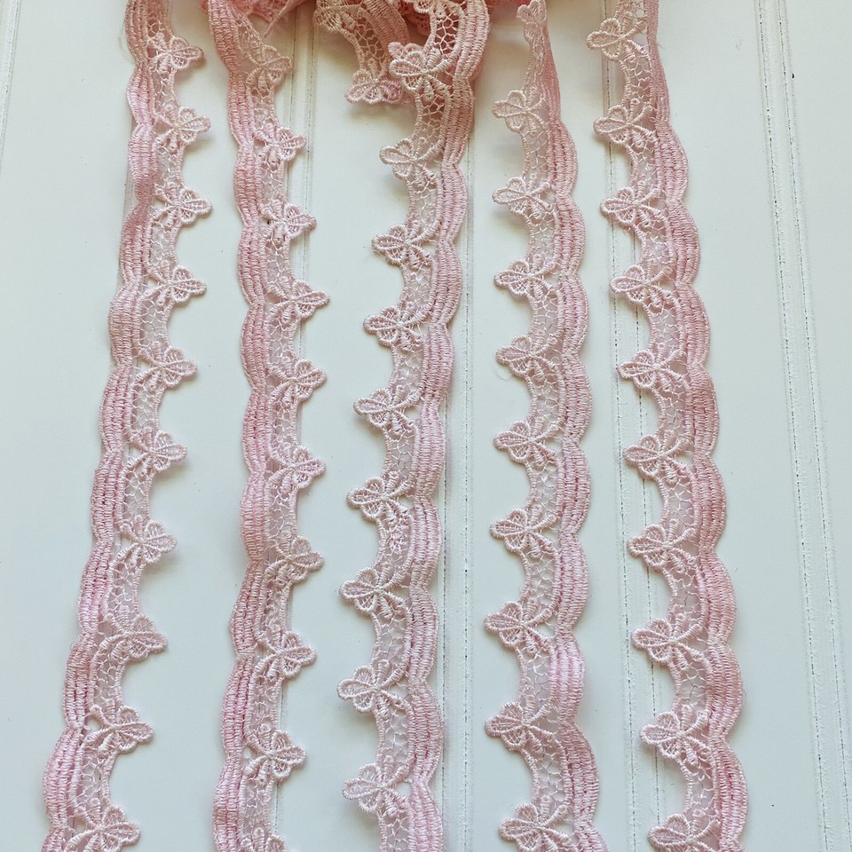 2 Yards Pink Embroidered Border/Ribbon Lace Trim /Sewing/Crafts/Bridal ...