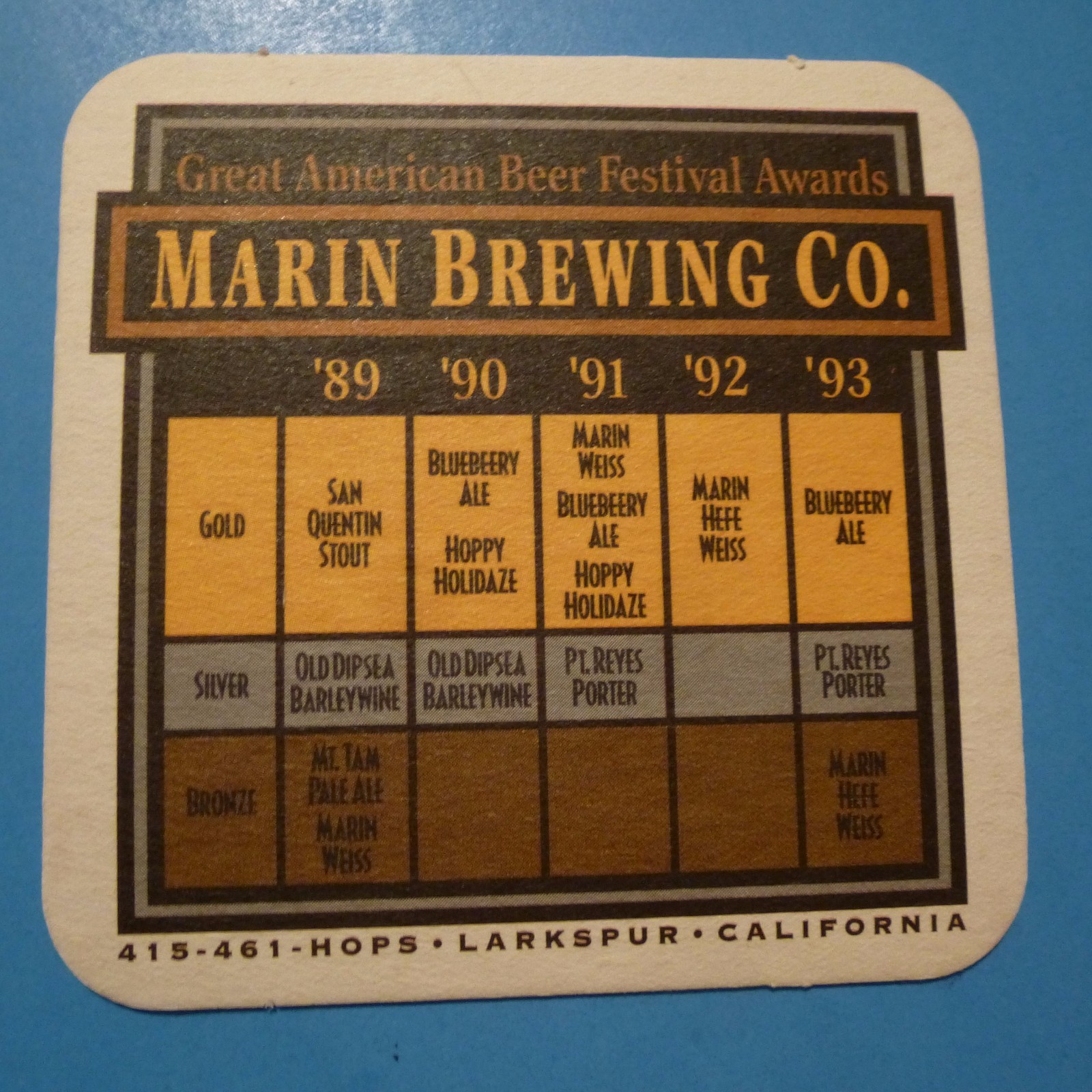 Beer Coaster ~ MARIN Brewing Co ~ Great American Beer Fest Awards From ...