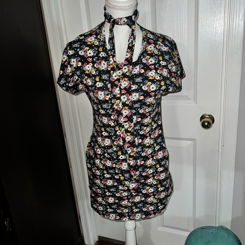 LuLaRoe Dark Daises Mitzi Mini Dress Tunic Pockets Size XS NWT Tie Neck ...