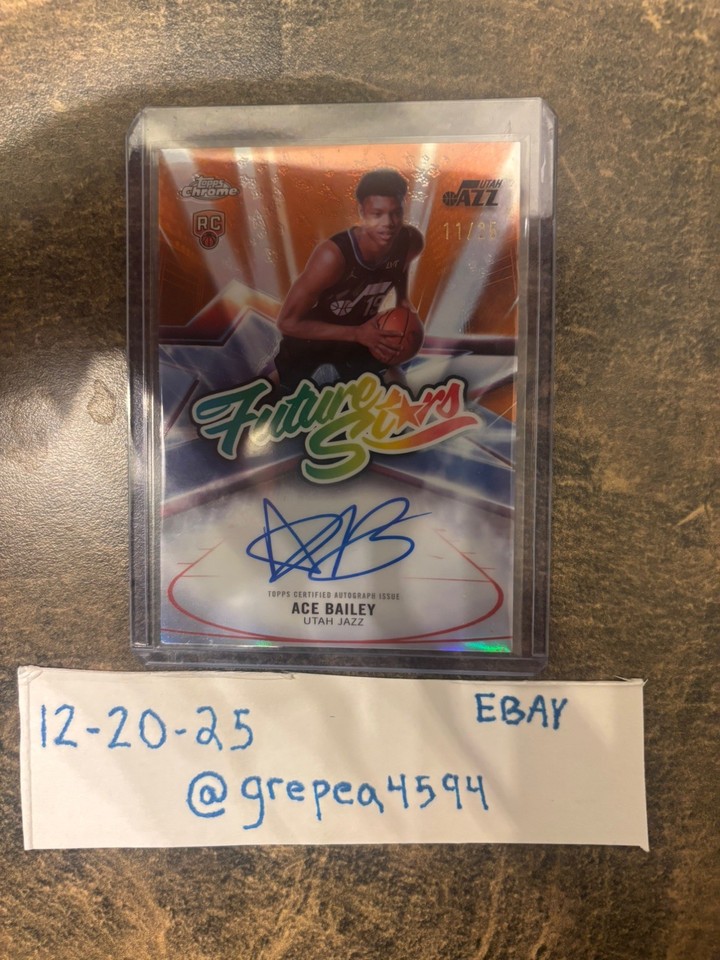 2025-26 Topps Ace Bailey Future Stars Orange Chrome On Card Auto Rookie ...