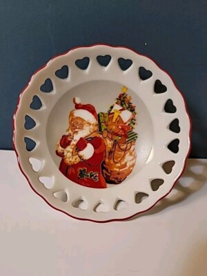 Vtg Christmas Ceramic REUTTER GERMANY Santa Reticulated Candy Dish ...