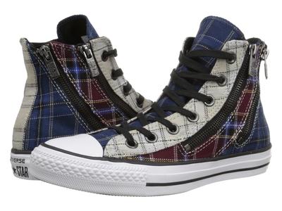 Converse Dual 2-Zipper Navy Maroon Khaki Plaid Hightop Tennis Shoes Wms ...