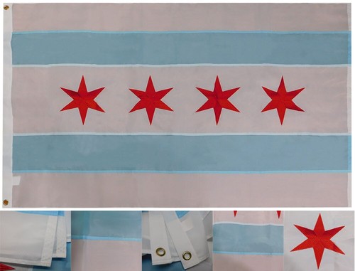 3x5 City Of Chicago FLAG DOUBLE SIDED 210D Nylon Embroidered Flag ...