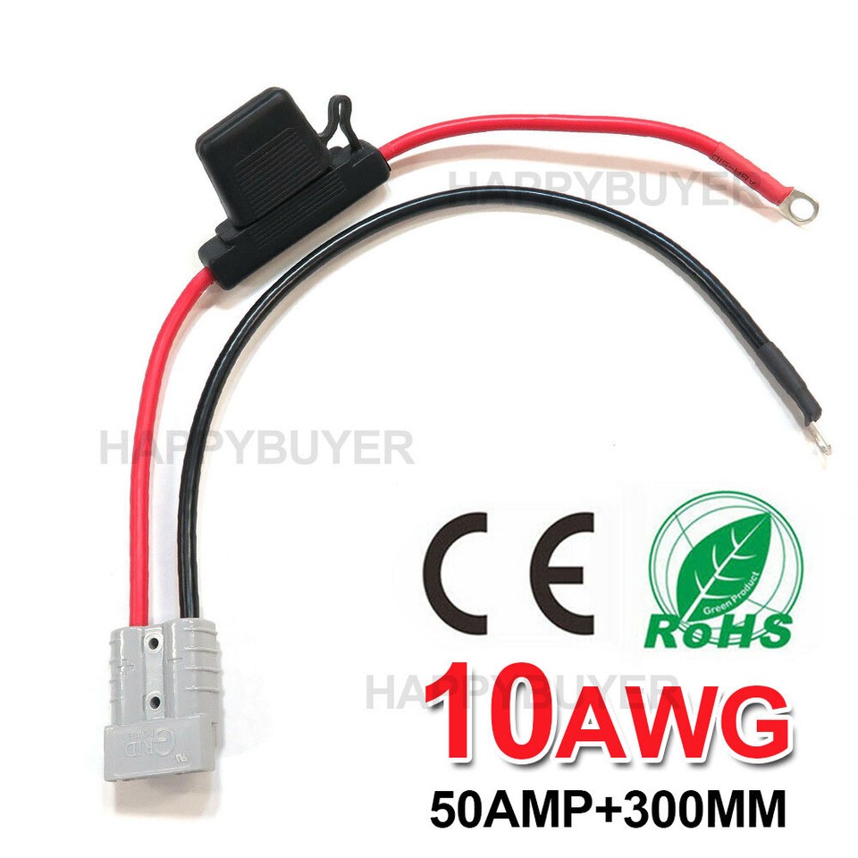 FUSED Anderson Lead 50amp plug to 8mm Lugs, 10 B&S 60 amp cable lead ...