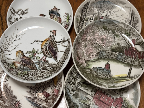 Set 6 Vtg Mini Plates Butter Pats 4" Johnson Bros Friendly Village Game ...