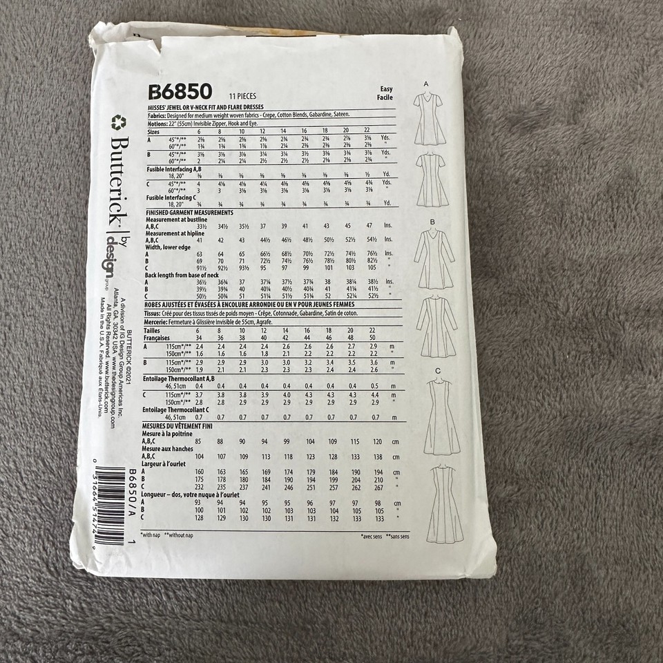 Butterick B6850 Fit Flare Midi Dress Sewing Pattern Sz 6-22 Princess ...