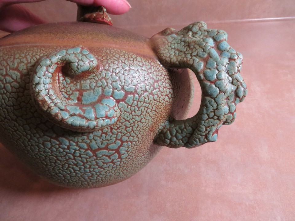 Pottery Clay Art Vessel Pot with Dragon Top Insert - Oil Scent Diffuser ...