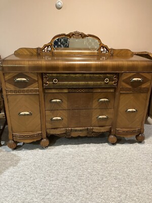 Antique Art Deco Waterfall Buffet w/mirrored backsplash, Dining Table ...